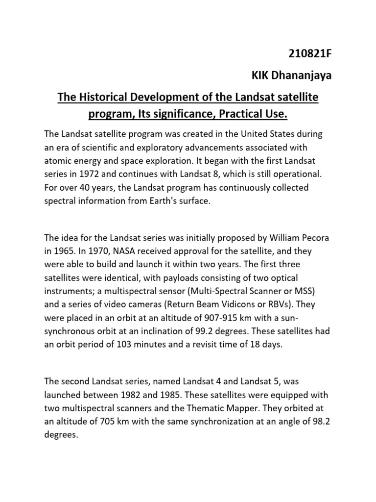 The Historical Development Of The Landsat Satellite Program Pdf