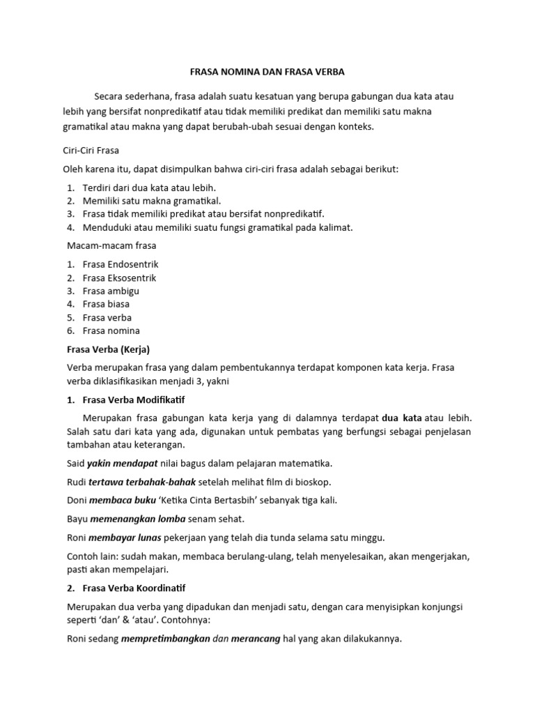 Frasa Nomina Dan Frasa Verba | PDF