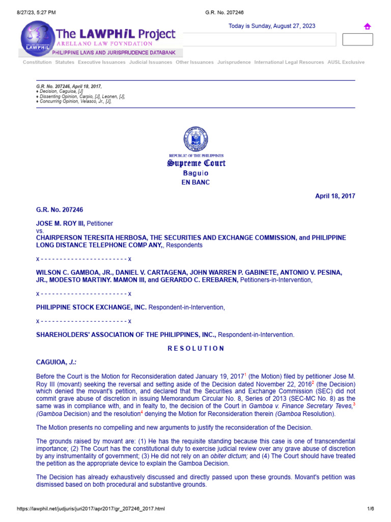 G.R. No. 207246 | PDF | Stocks | Ownership