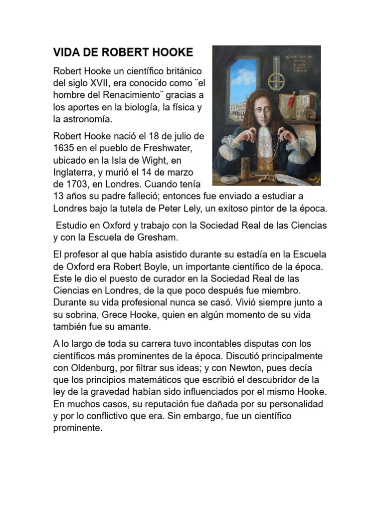 Biografía y aportes de Robert Hooke | PDF | Science