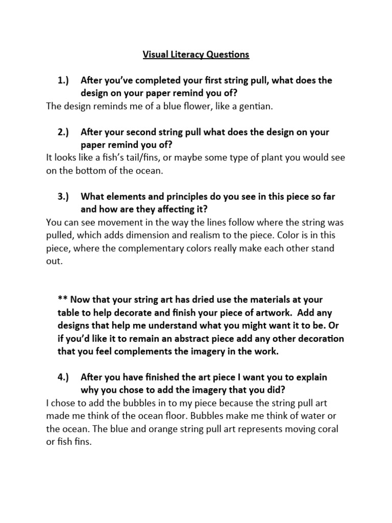 Visual Literacy String Art Questions | PDF