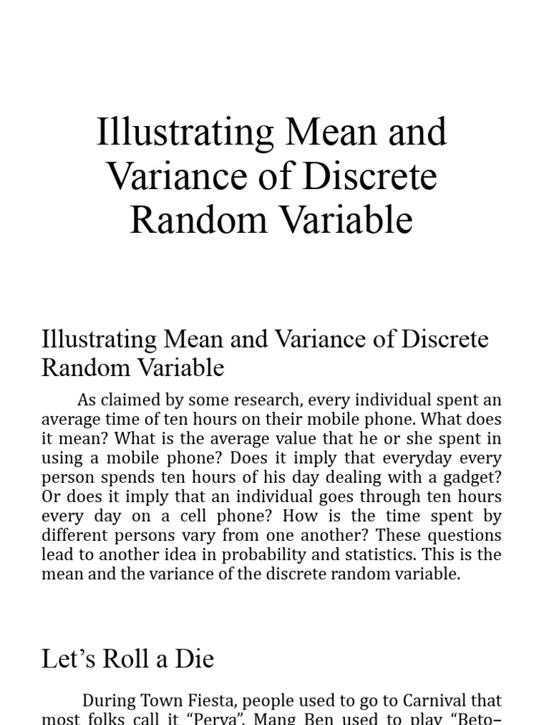 Mean and Variance of Discrete Variables | PDF | Variance | Random Variable