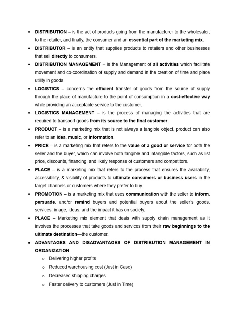 Distribution Management Reviewer | PDF | Supply Chain Management ...