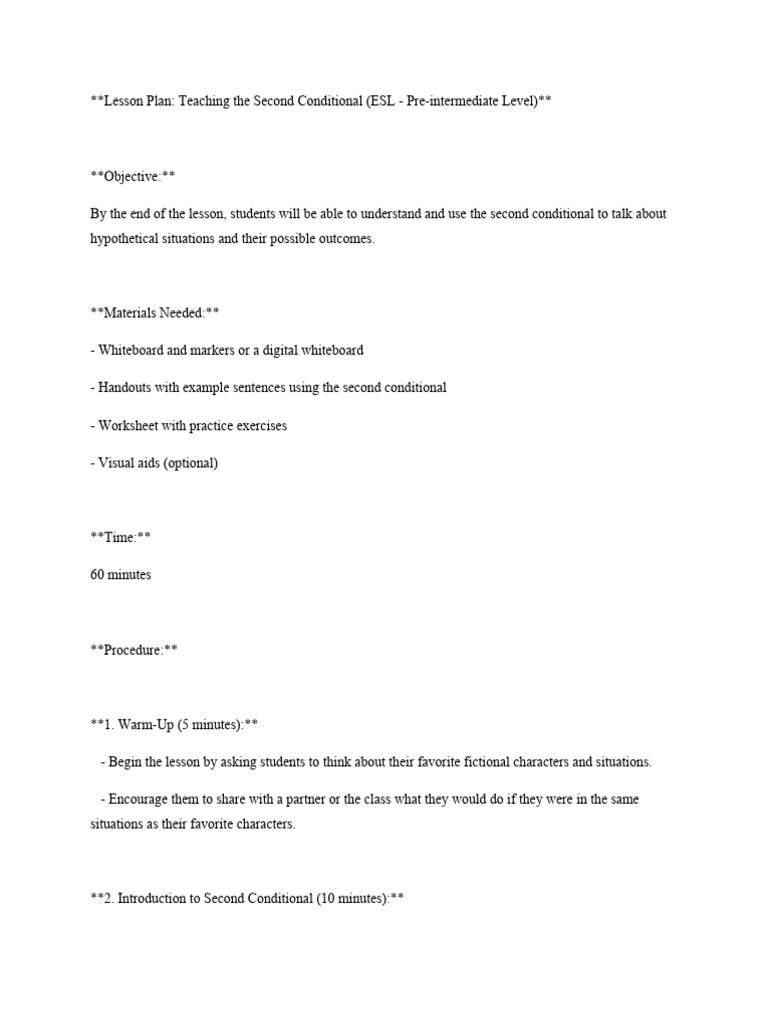 ESL Second Conditional Lesson Plan | PDF | Lesson Plan | Teaching