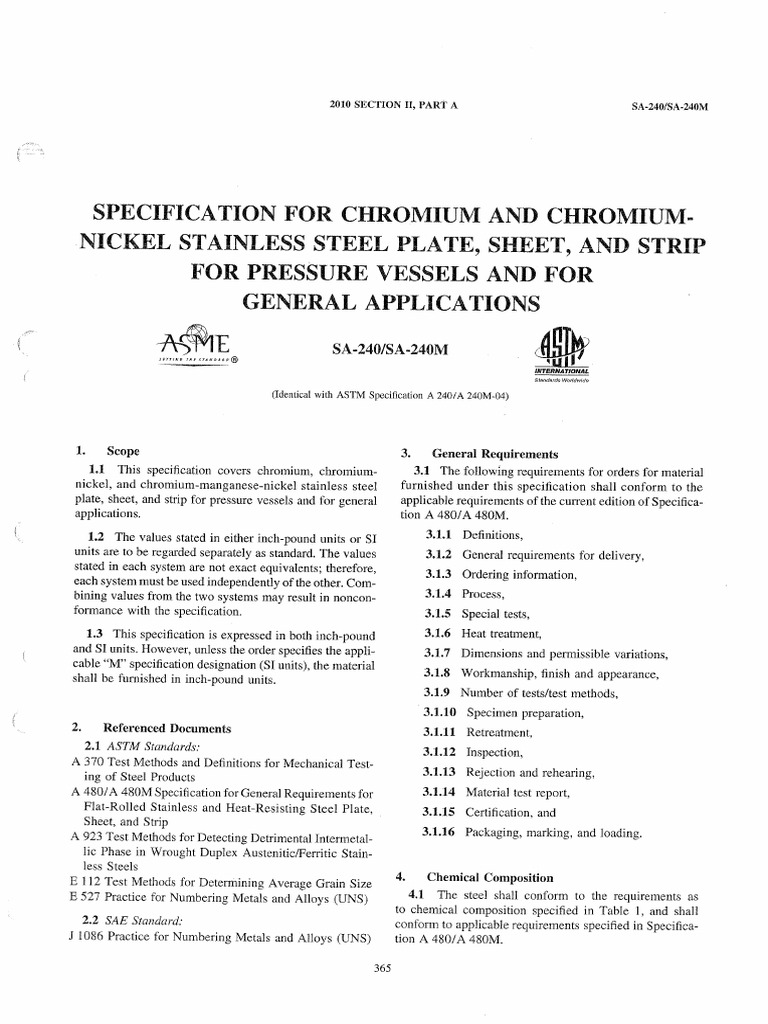 ASME_SA-240_SA-240M_01.2010 | PDF