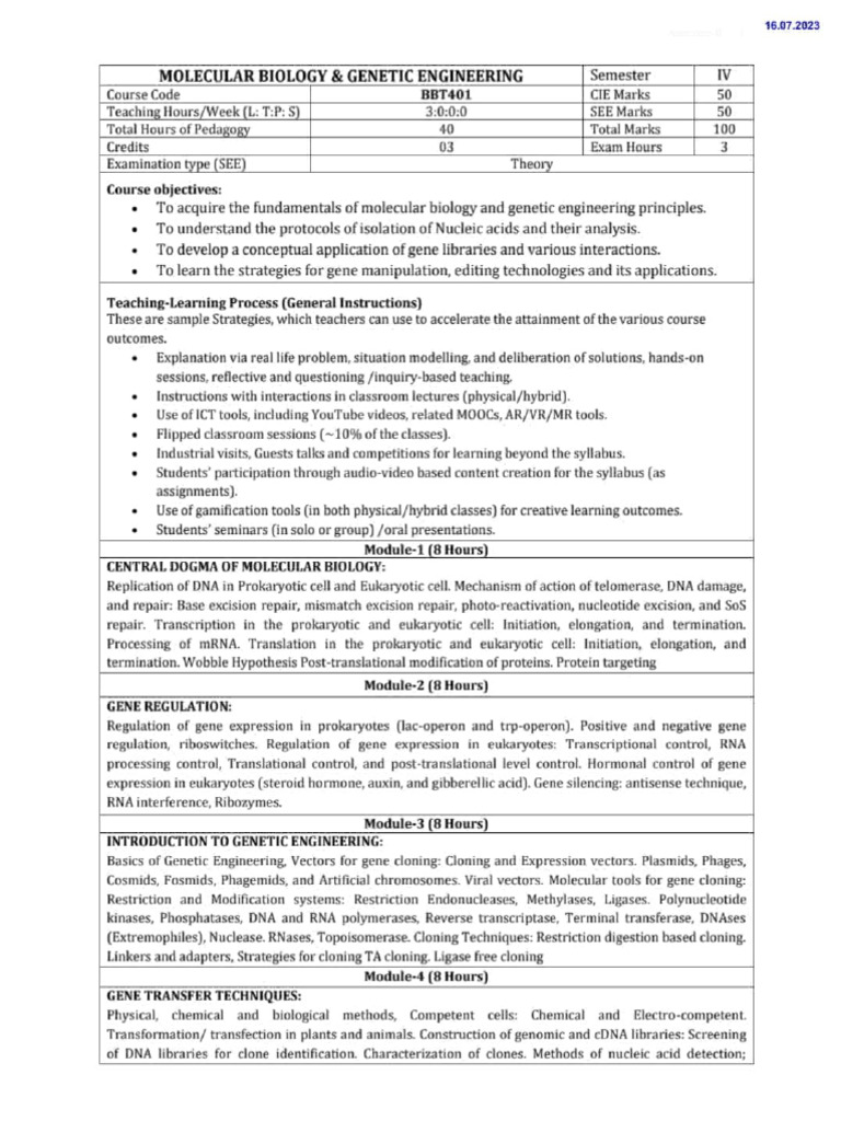 Our 4th Sem Syllabus | PDF | Molecular Cloning | Immune System