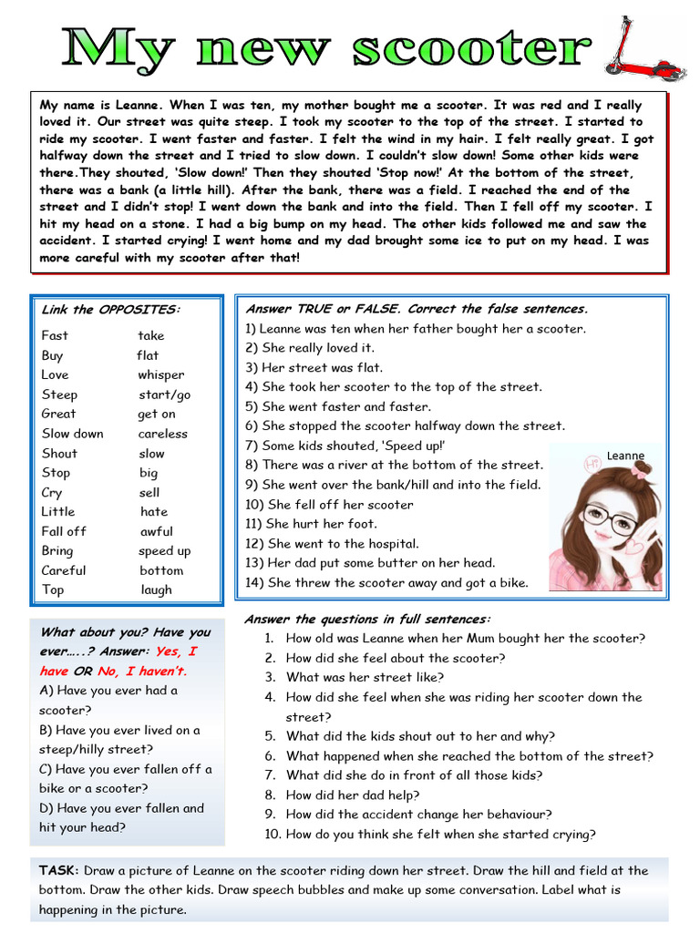 my-new-scooter-reading-comprehension-exercises_105851 | PDF