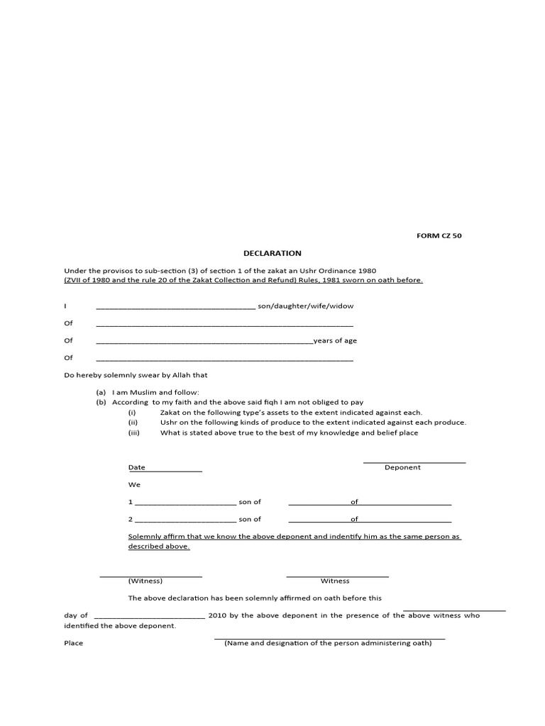 CZ-50 Zakat Declaration Form Guide | PDF | Politics