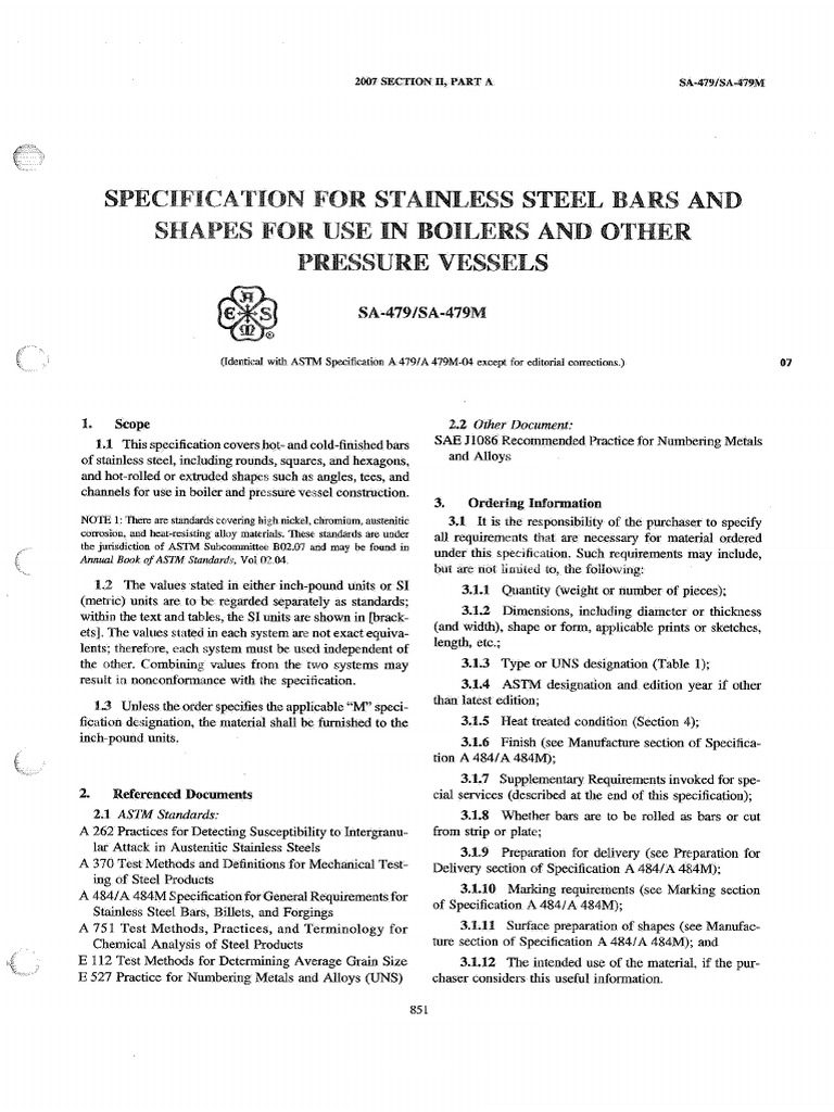 Asme Sa-479 Sa-479m 01.2007 | PDF