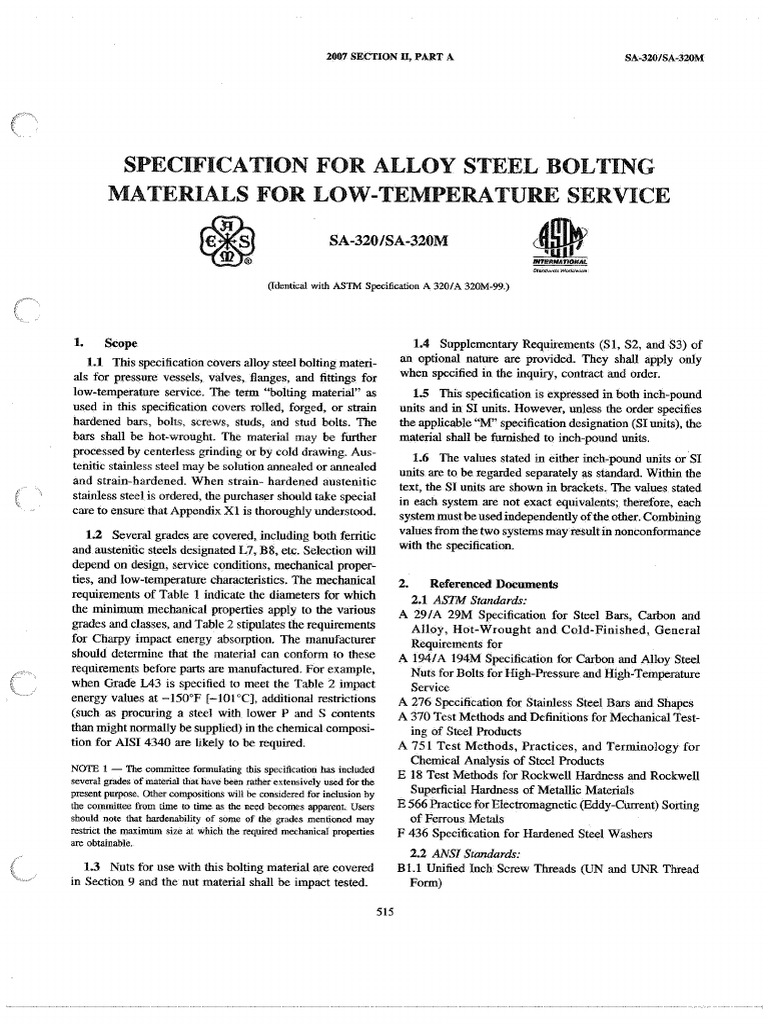 Asme Sa-320 Sa-320m 01.2007 | PDF