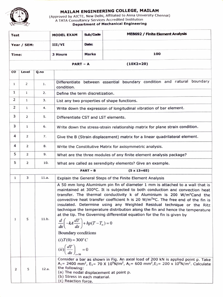 FEA Model Exam | PDF | Finite Element Method | Matrix (Mathematics)