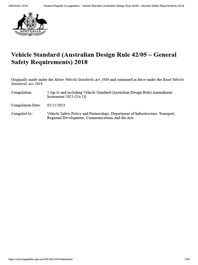 Federal Register of Legislation - Vehicle Standard (Australian Design ...