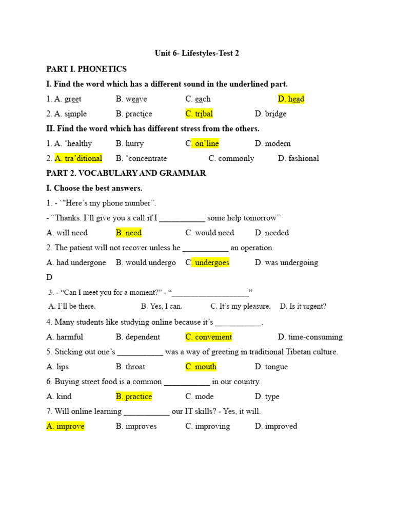 Unit 6 - Lifestyles-Test 2 | PDF | Toronto | Linguistics