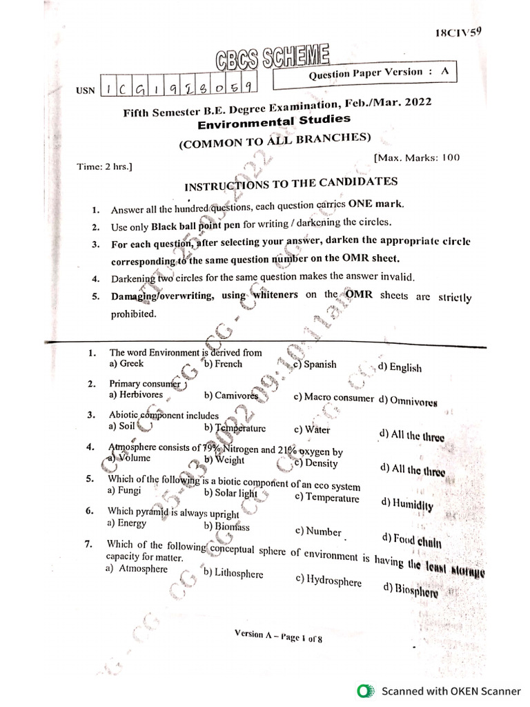 EVS Previous Year Question Paper | PDF