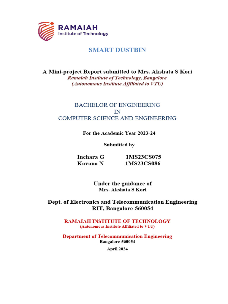 Smart Dustbin Final Report | PDF | Arduino | Ultrasound