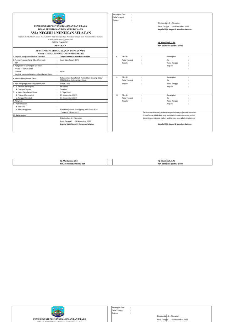 SPPD Surat Perintah Perjalanan Dinas | PDF