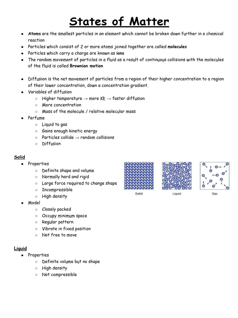 States Of Matter Pdf Gases Diffusion