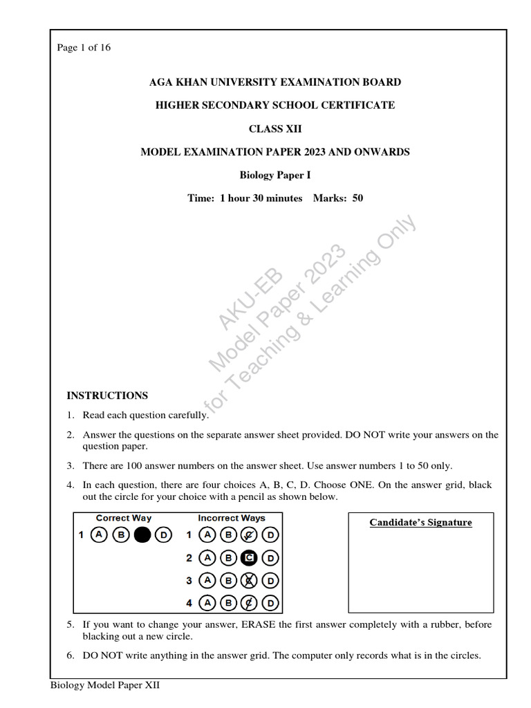 Biology Model Paper XII (Paper I) | PDF | Biology | Genetics