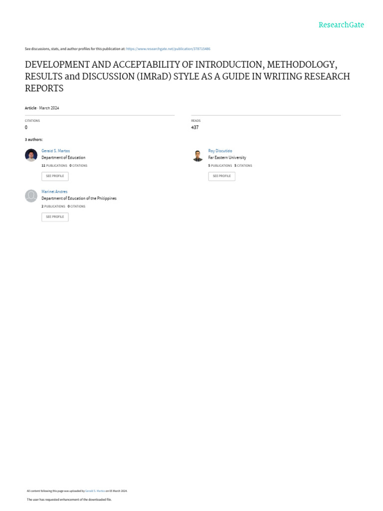 IMRaD Style Guide for Research Reports | PDF | Methodology | Survey ...