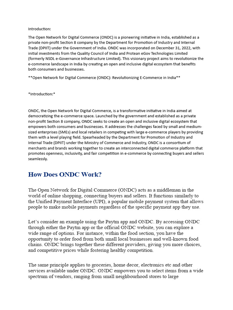 ONDC | PDF | E Commerce | Economies ONDC | PDF | E Commerce | Economies