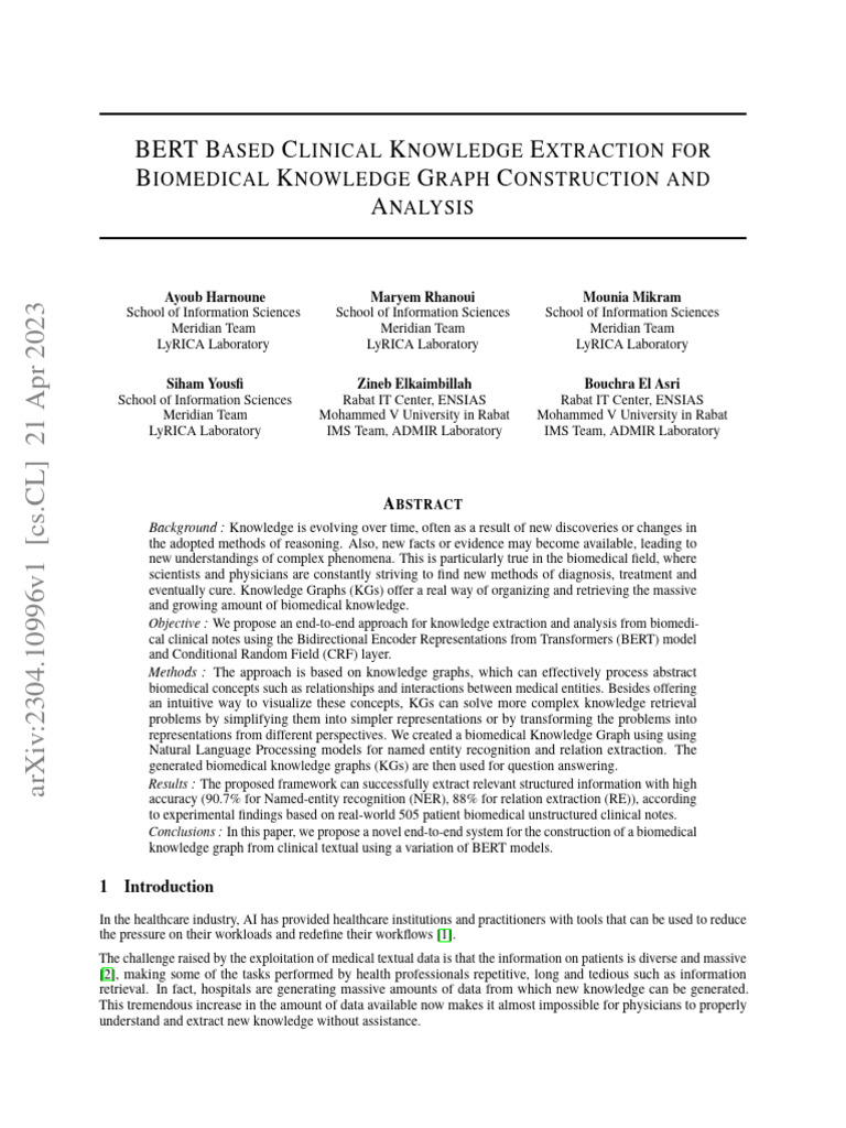 Bert Based Clinical Knowledge Extraction For Biomedical Knowledge Graph Construction and ...