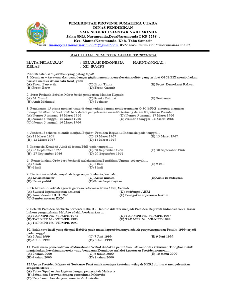 Ujian Semester Genap Sejarah Indonesia Kls 12 (2024) | PDF | Perjalanan | Sejarah