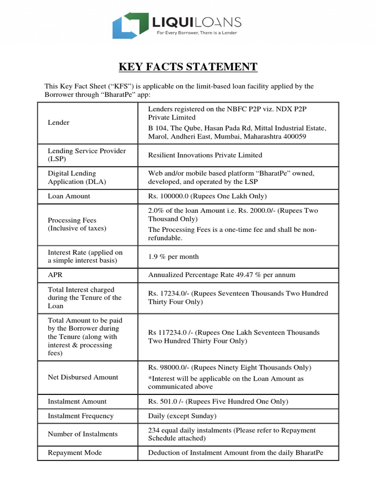 Key Facts Statement 4666836 | PDF | Loans | Interest