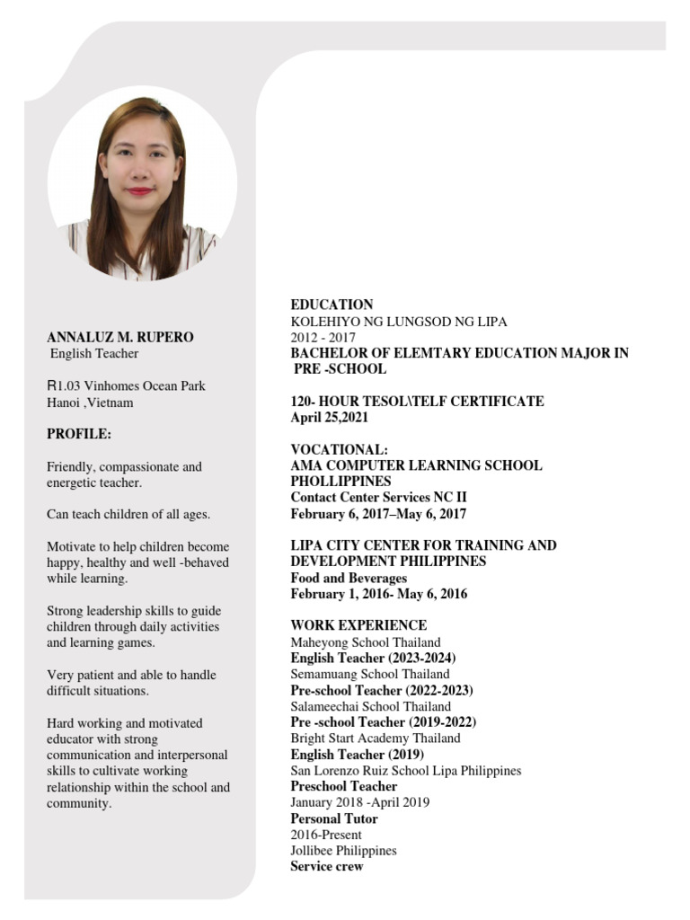 Preschool Teacher Profile | PDF | Teachers | Learning