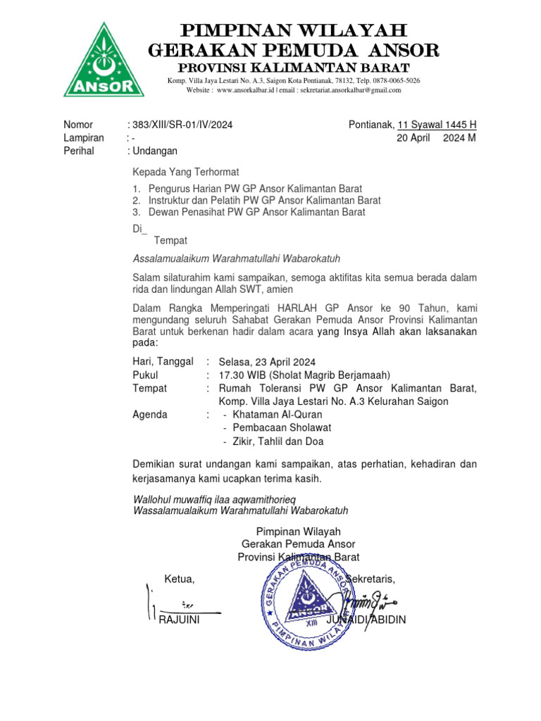 Undangan Harlah GP ANsor | PDF | Agama & Spiritualitas