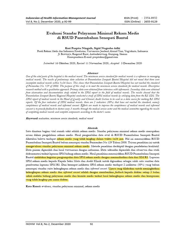 Evaluasi Rekam Medis di RSUD Bantul | PDF | Pengembangan Diri