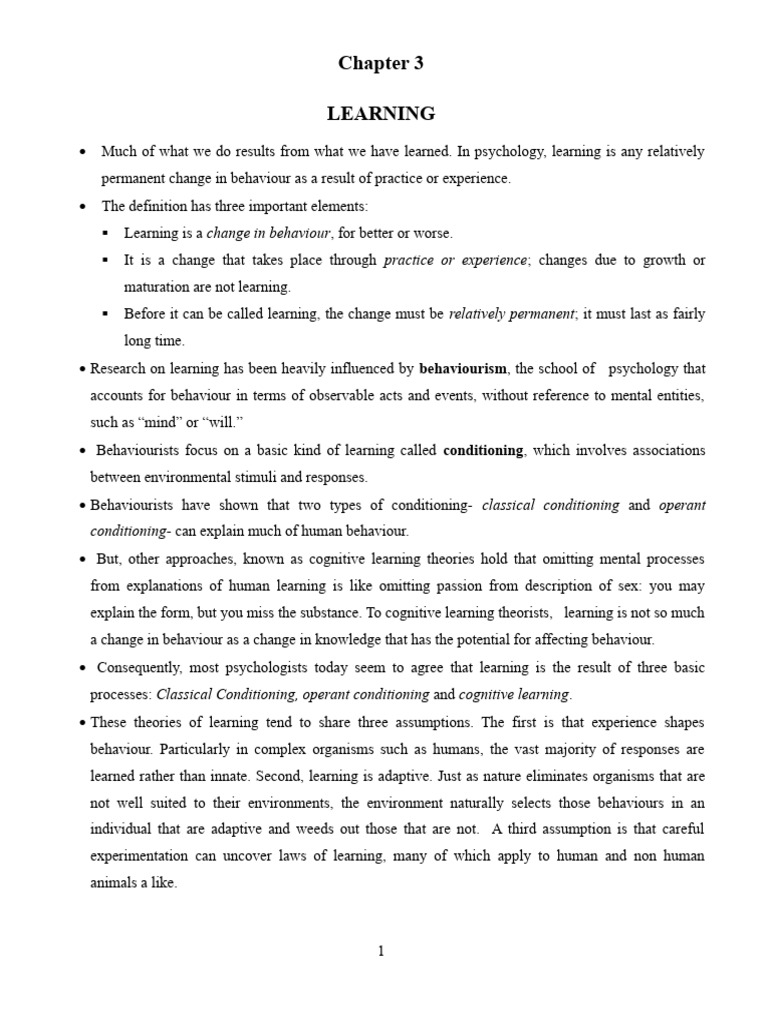 Chapter_3_Learning | PDF | Classical Conditioning | Reinforcement