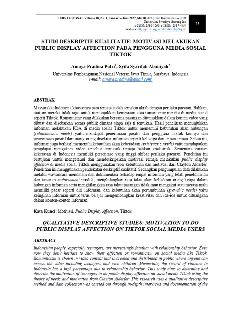 Studi Deskriptif Kualitatif Motivasi Melakukan Public Display Affection Pada Pengguna Media ...
