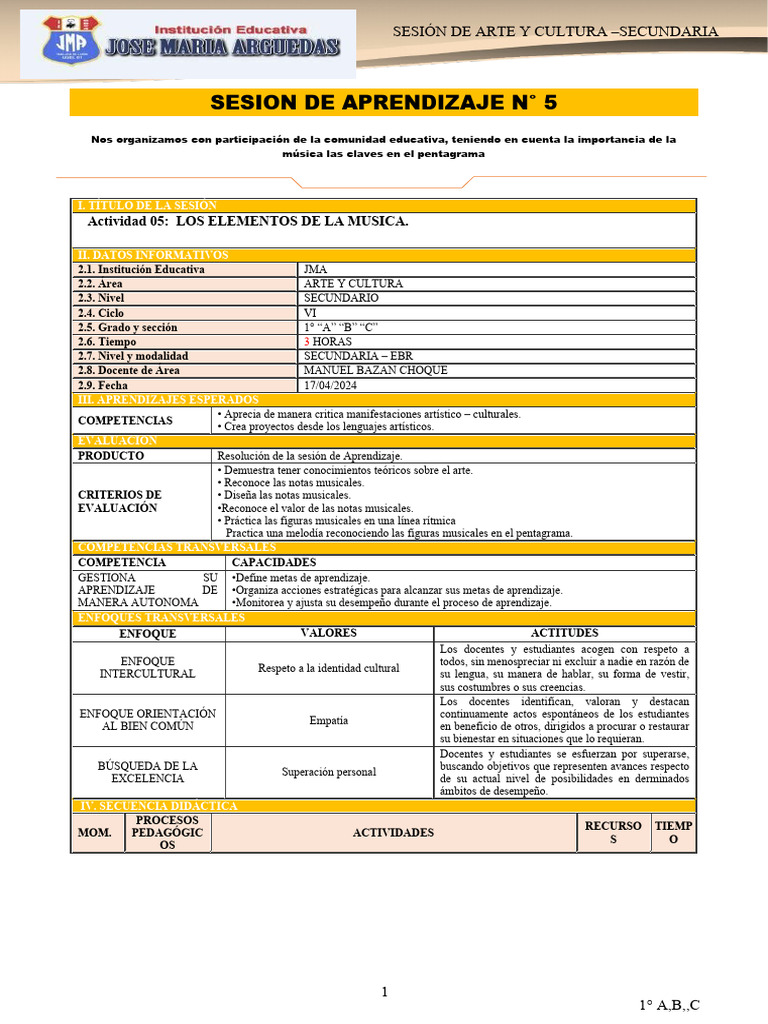 SESION DE APRENDIZAJE N 5 Arte | PDF | Aprendizaje | Evaluación