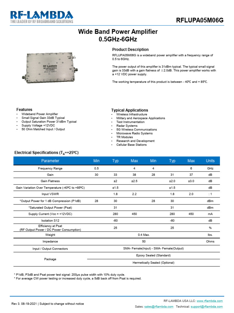 RFLUPA05M06G | PDF | Amplifier | Power Supply