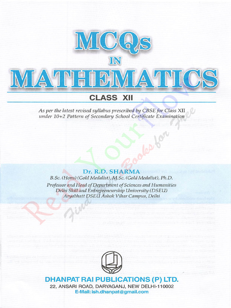 Rd Sharma Mcqs 2023-2024 Class 12 (R.D.sharMA) (Z-Library) | PDF ...