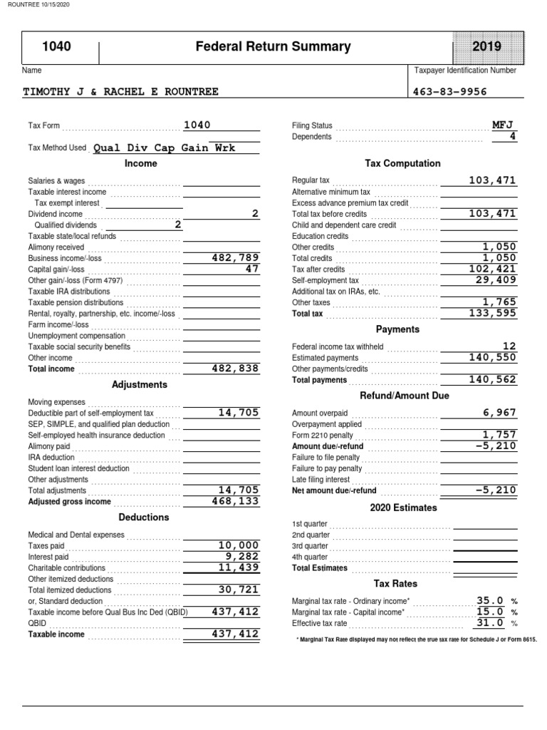 Rountree Tim 2019 | PDF | Tax Refund | Irs Tax Forms