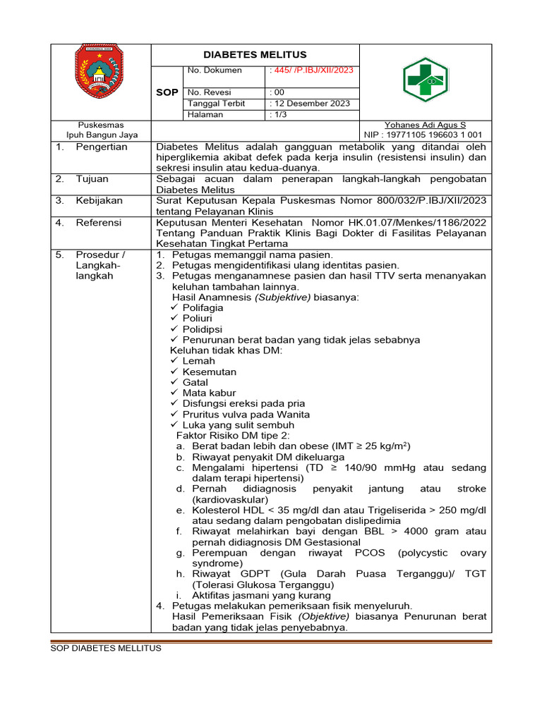 Sop Penanganan Diabetes Melitus Pdf Kesehatan Holistik