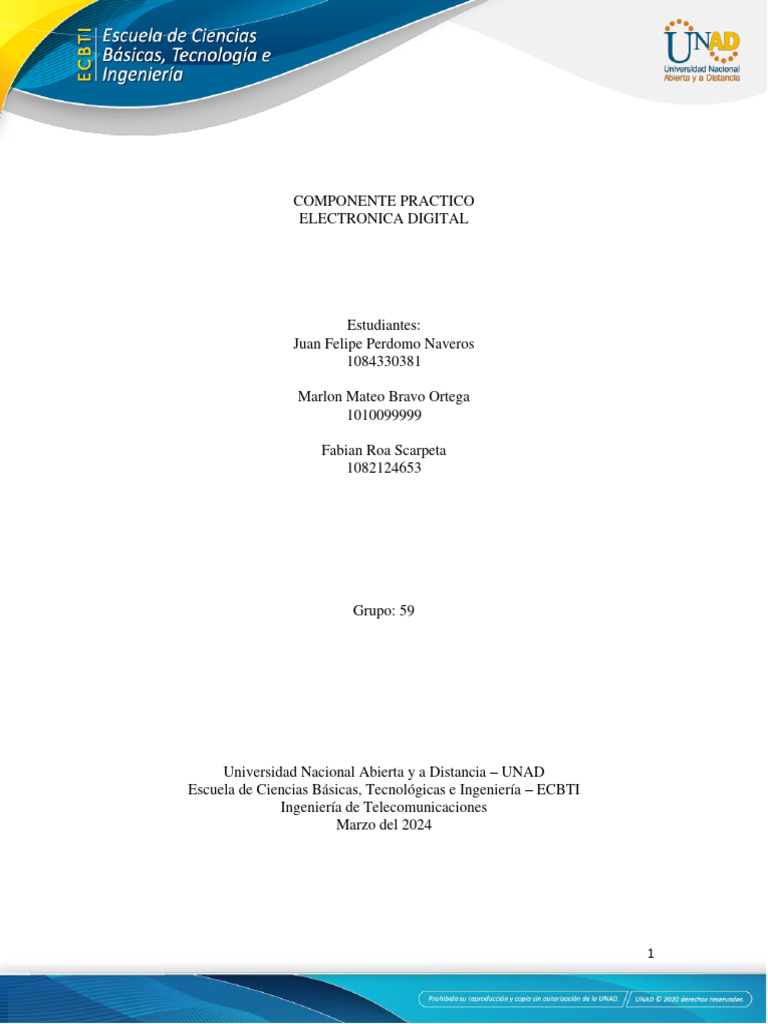 Componente Practico_electronica Digital_ Grupo 59 | PDF | Puerta lógica | Ingenieria Eléctrica
