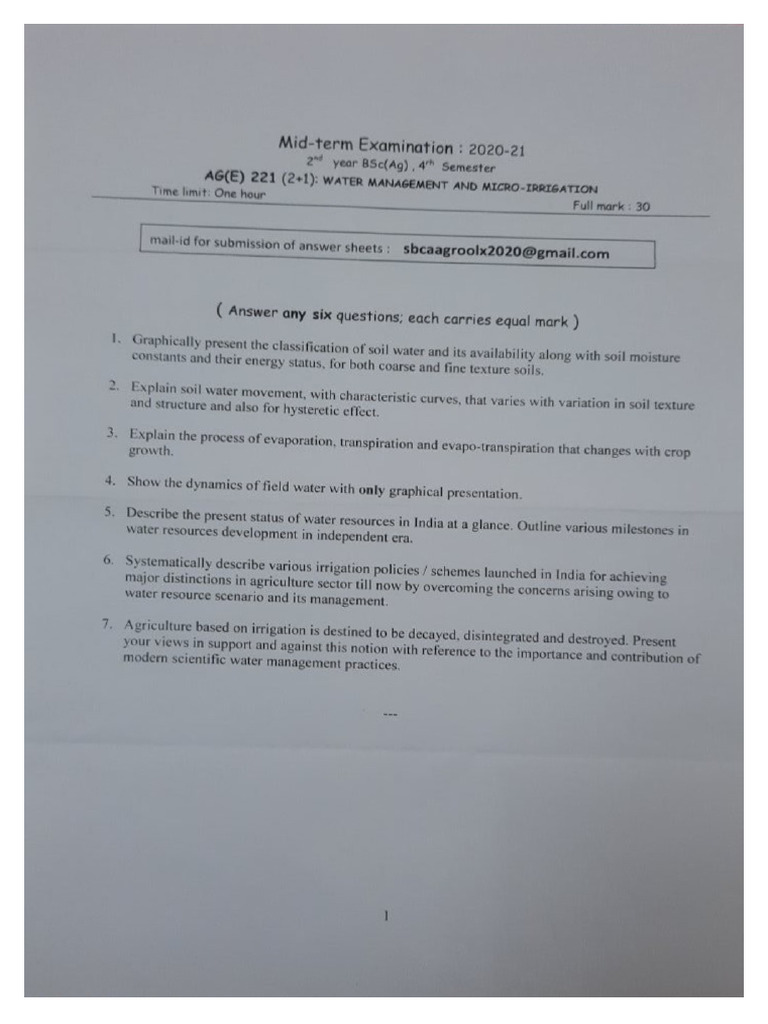 AG E 221 Question Paper | PDF