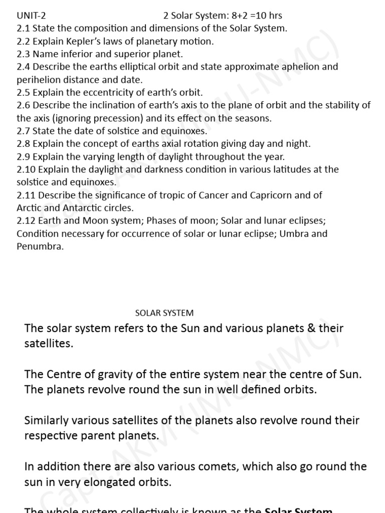 Unit - 2 Solar System | PDF | Solar Eclipse | Apsis