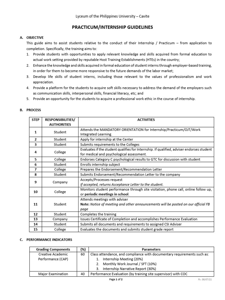 Internship Guide for LPU-Cavite Students | PDF | Internship | Job Hunting