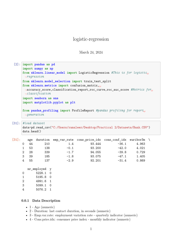 Logistic Regression | PDF | Receiver Operating Characteristic | Accuracy And Precision