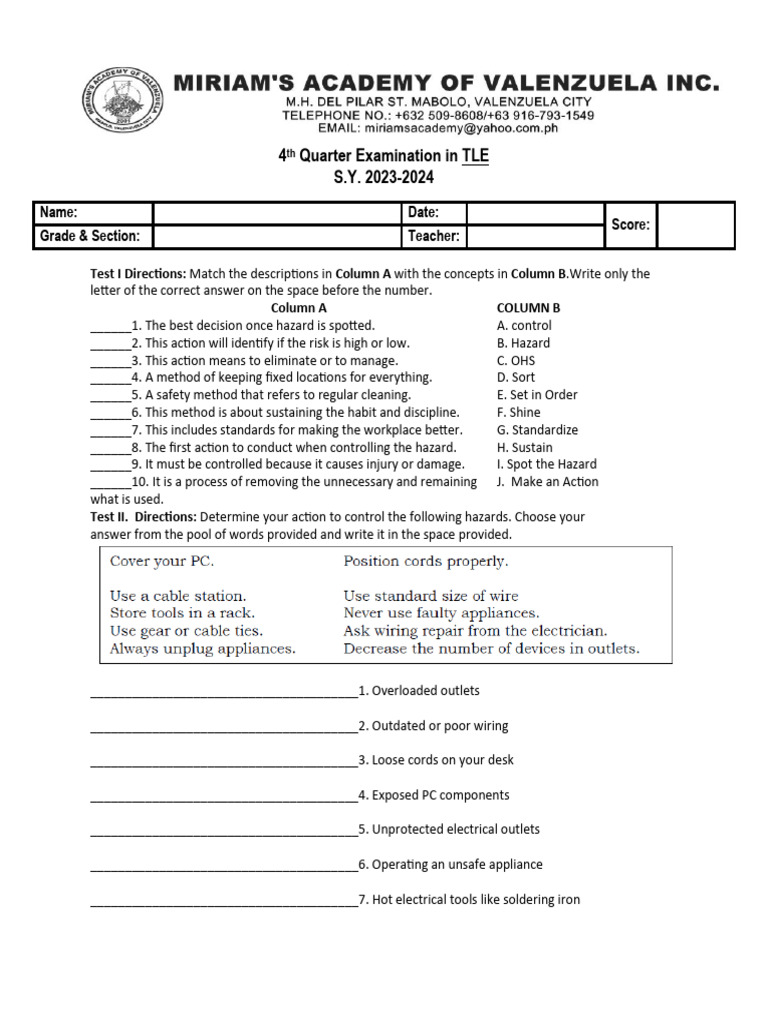 TLE 7 & 9 4th Quarter Exam 2024 | PDF | Inventory | Revenue