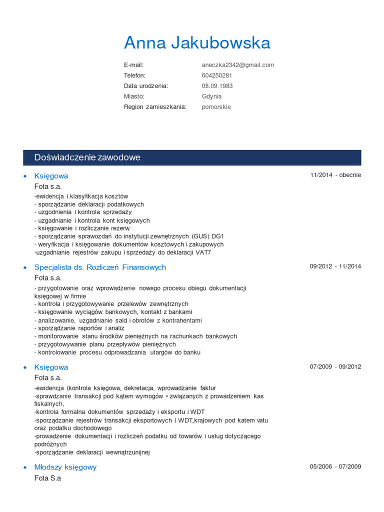 CV Anna Jakubowska | PDF