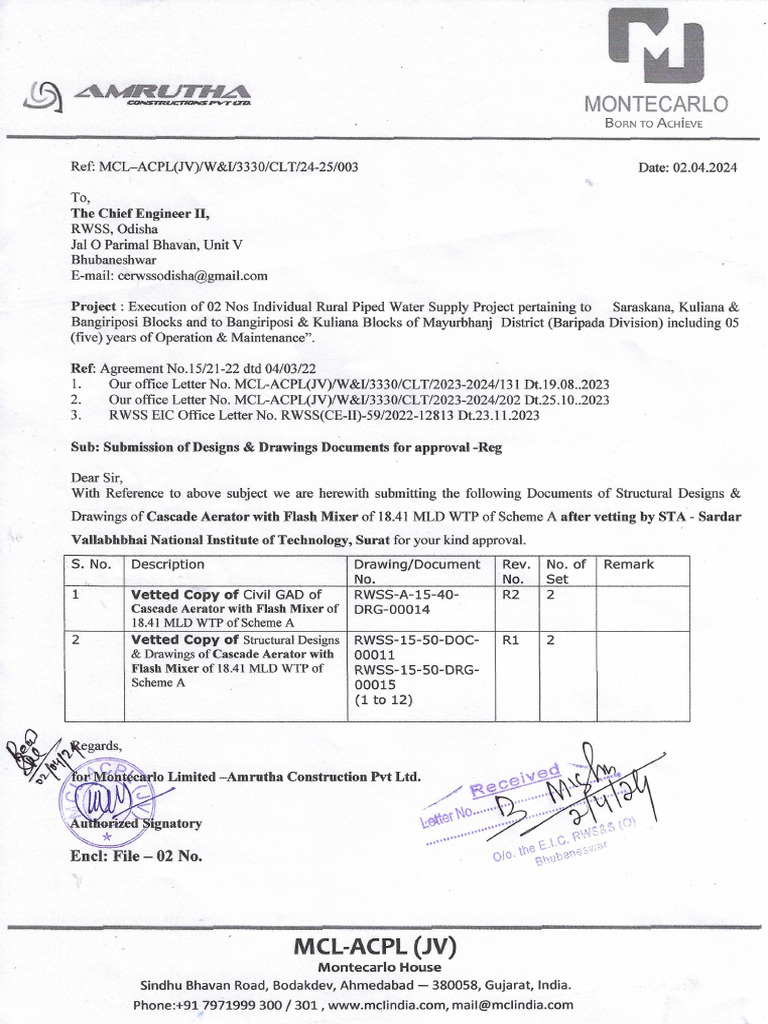 Letter No. 003 for Sumission of Vetted Copy of Civil GAD and Structure ...