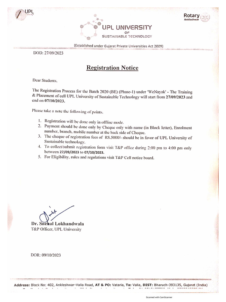 Registration Notice(Phase-1) BE-2020 batch | PDF