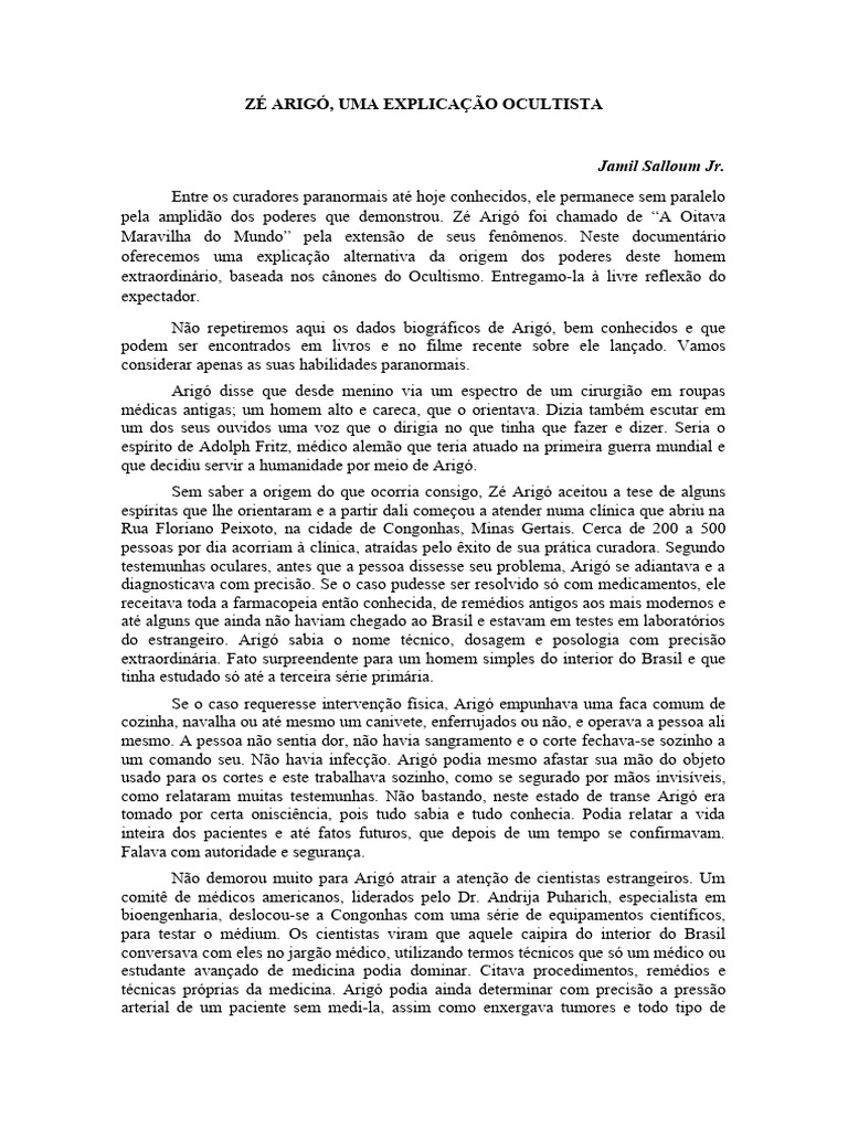 Zé Arigó: Poderes e Ocultismo | PDF | Mediunidade | Espiritismo