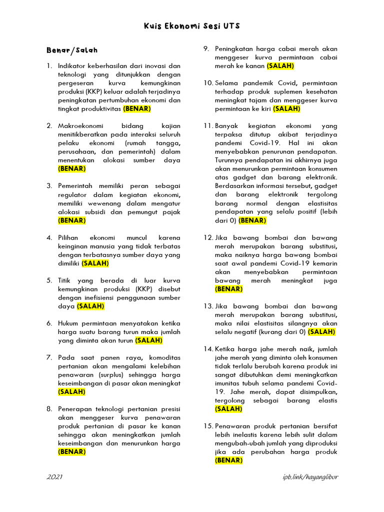 Kuis UTS Ekonomi | PDF