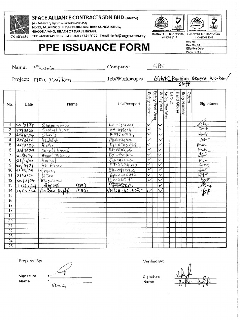PPE Issuance Form March 2024 | PDF