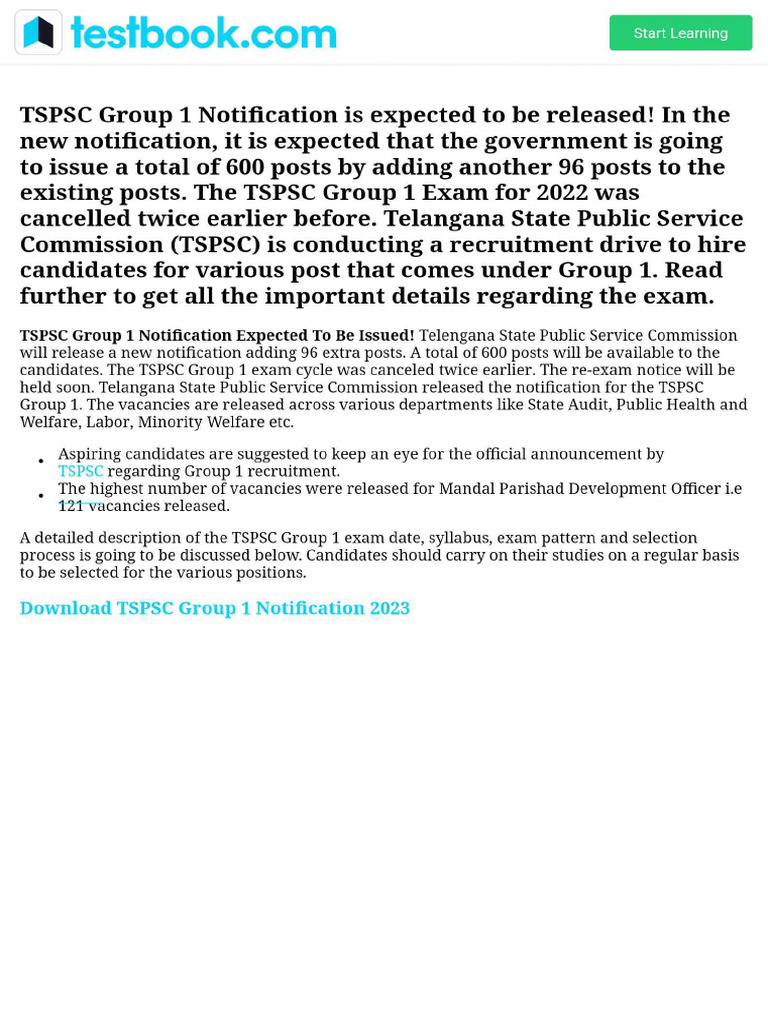 TSPSC Group 1 Notification 2024 - Check Vacancy, Application Dates!Exam ...